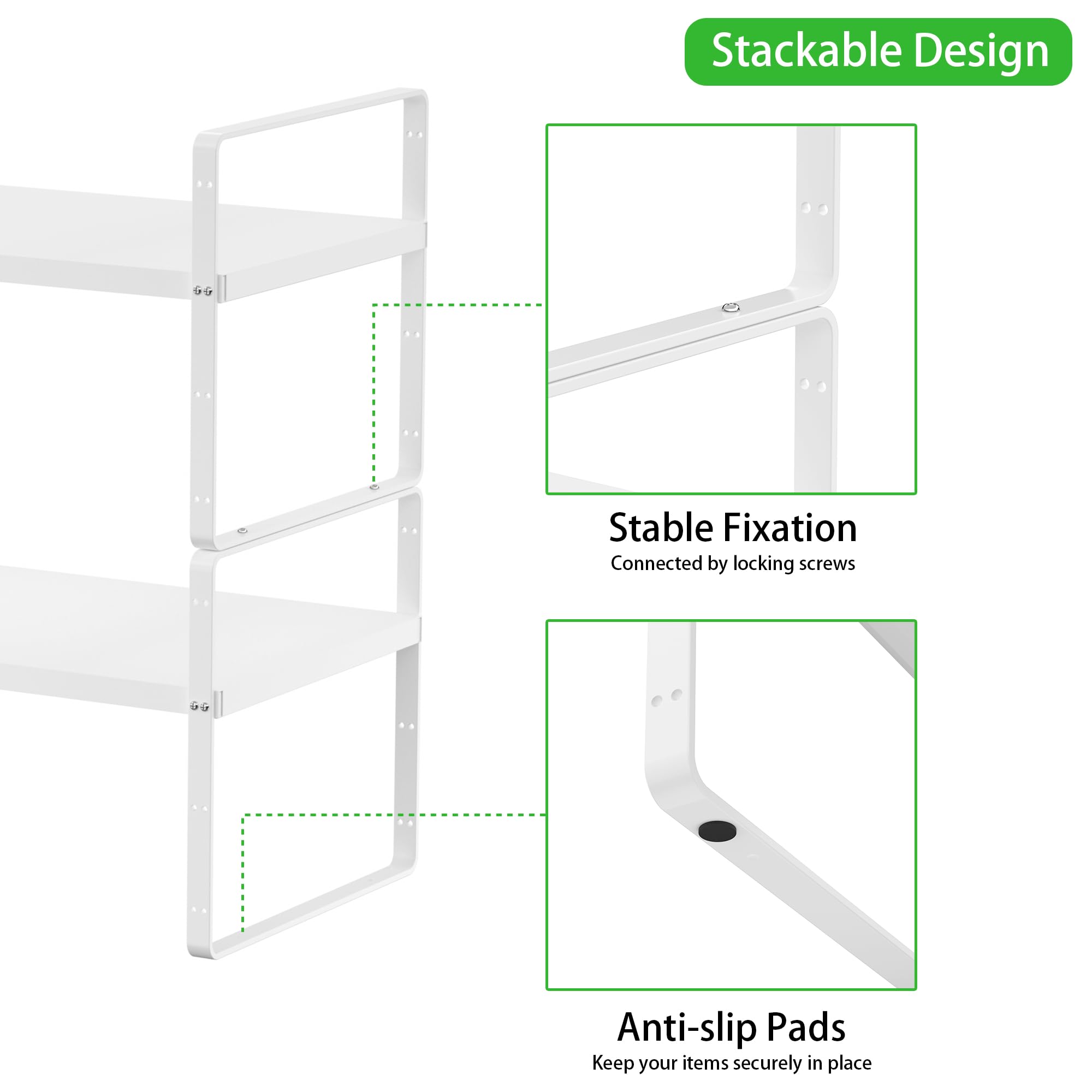 SOFRON Expandable Cabinet Storage Shelf Stackable Organizer Rack for Kitchen Bathroom Pantry Spice Cupboard Countertop Home Office Desk Heavy Duty Nonslip White Small 1 Pack