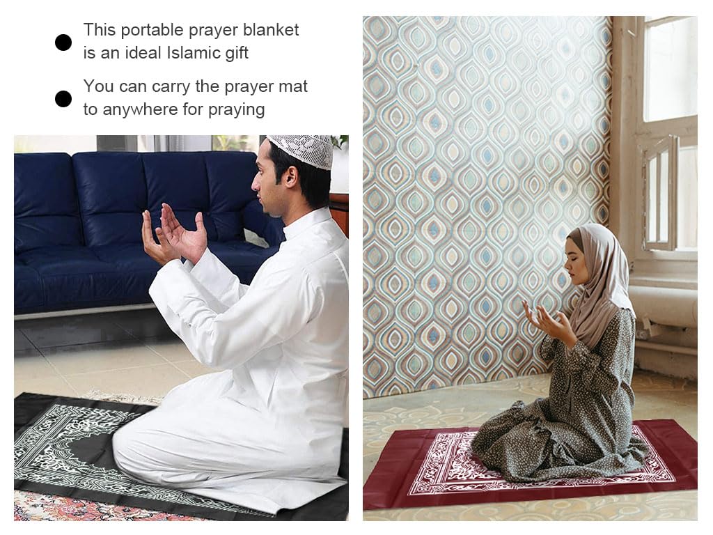 Abiyou 2 Pieces Prayer Mat, Musilm Prayer Mat, Polyester Prayer Rug, Portable Travel Prayer Mat, Travel Prayer Rug with Compass, for Muslim Prayer, Ramadan (60CMx100CM)