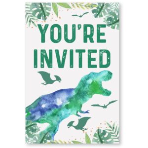 Soiceu Green Dinosaur 1st Birthday Party Invitations with Envelopes Set of 20 One-a-Saurus Dino Dinosaur First Birthday Invites Fill in Blank