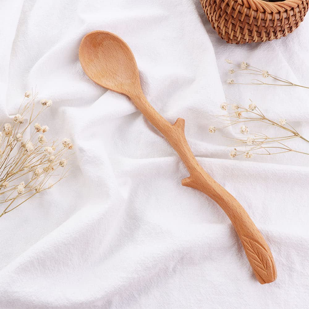 3Pcs Wooden Twig Spoons,Long Handle Soup Spoon Natural Wood Coffee Scoop, Creative Branch Shape Ladle Spoon for Soup Cooking Mixing Stirrering