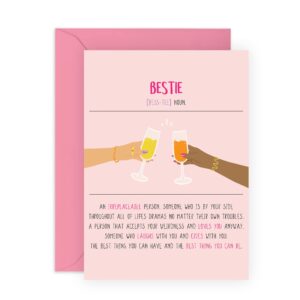 central 23 bestfriend card - birthday card for best friend woman - bestie cheers - friendship gifts for women female - bff appreciation card for her - comes with fun stickers