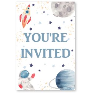 Outer Space First Trip Around the Sun 1st Birthday Party Invitations with Envelopes Set of 20 Astronaut Galaxy Space First Birthday Invites Fill in Blank