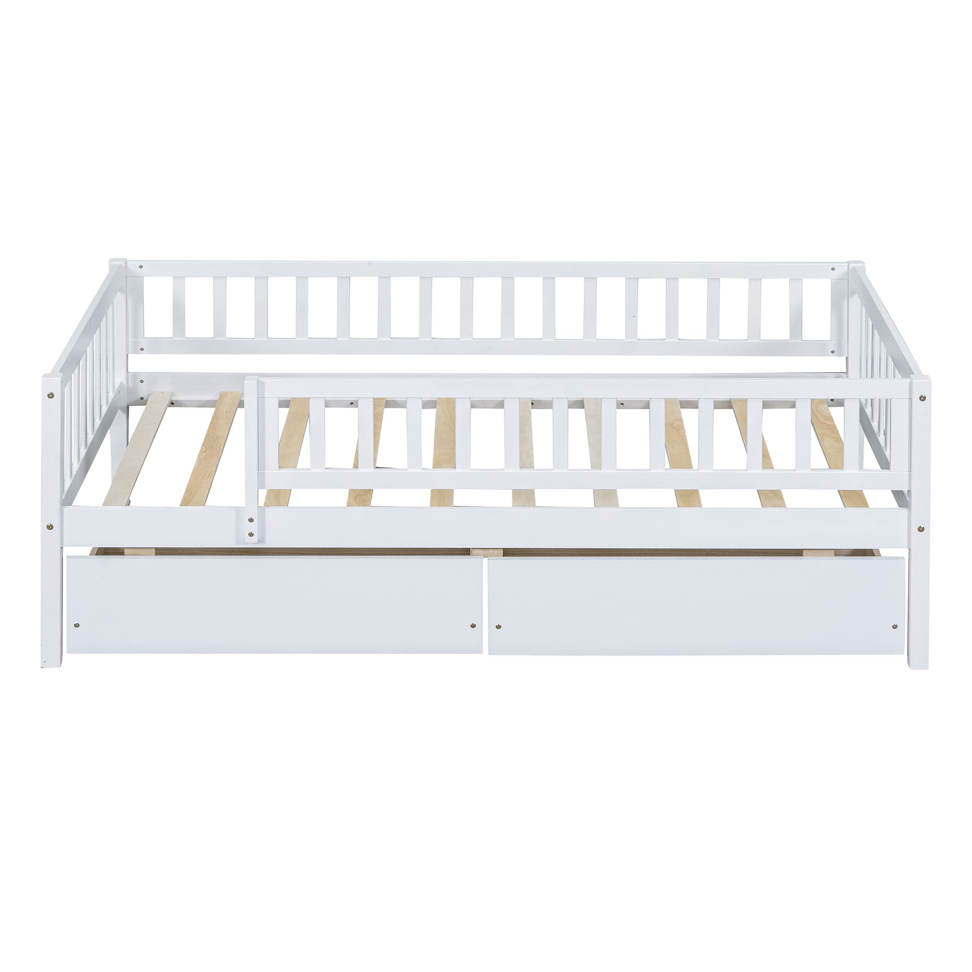 Harper & Bright Designs Twin Size Daybed with Two Drawers, Wood Kids Twin Platform Bed Frame with Storage and Rails, No Box Spring Needed, Easy Assembly (Twin Size, White)