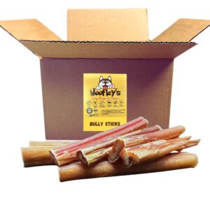 woofley's 4-5" bulk regular bully sticks - (50 count) - bully sticks for dogs - long lasting bully stick dog chews