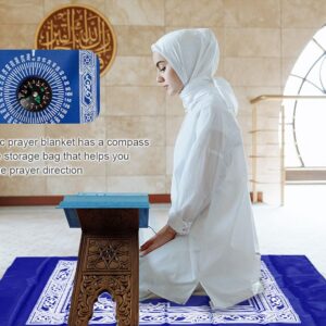 Abiyou 1 Piece Prayer Mat, Musilm Prayer Mat, Polyester Prayer Rug, Portable Travel Prayer Mat, Travel Prayer Rug with Compass, for Muslim Prayer, Ramadan(Blue, 60CMx100CM)