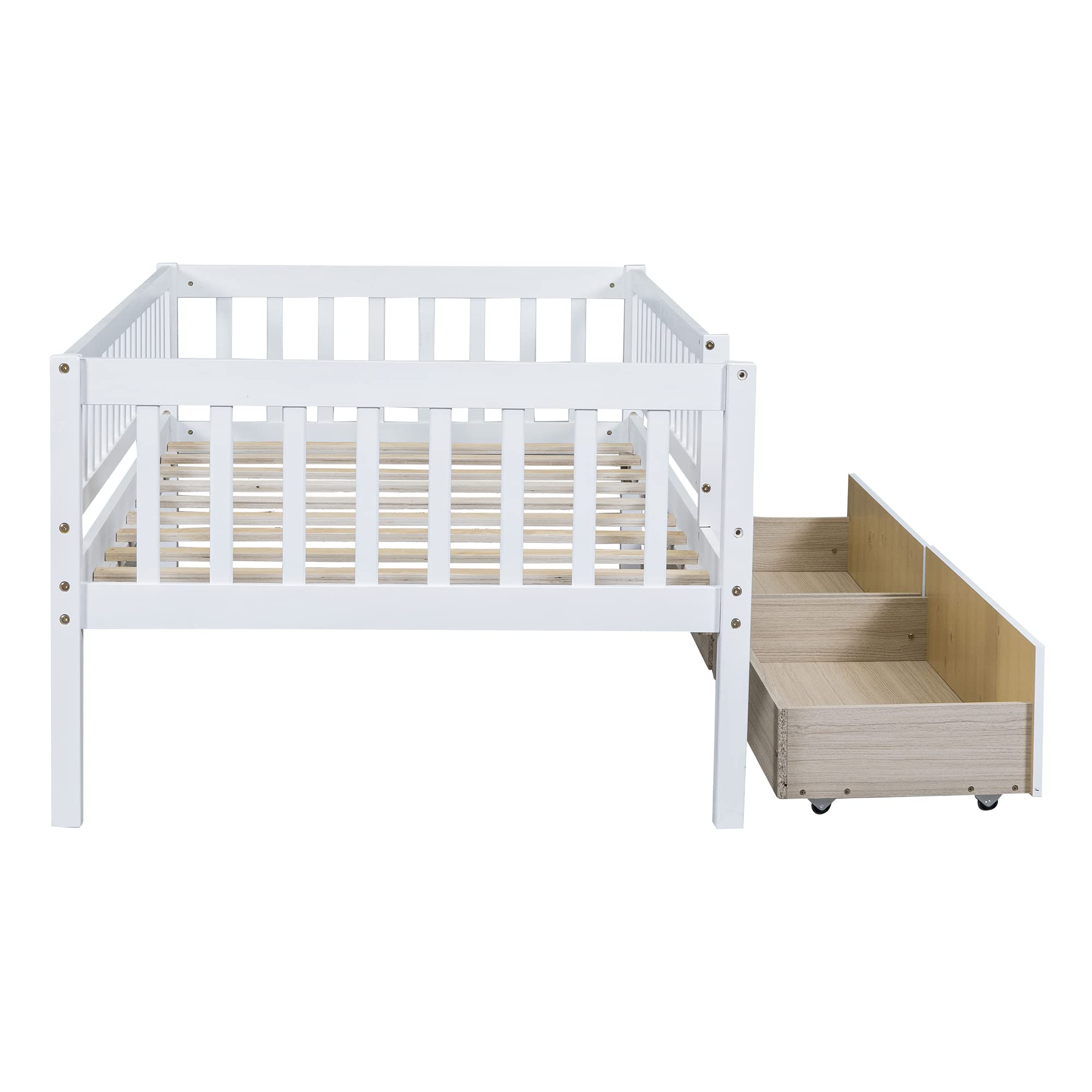 Harper & Bright Designs Twin Size Daybed with Two Drawers, Wood Kids Twin Platform Bed Frame with Storage and Rails, No Box Spring Needed, Easy Assembly (Twin Size, White)