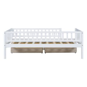 Harper & Bright Designs Twin Size Daybed with Two Drawers, Wood Kids Twin Platform Bed Frame with Storage and Rails, No Box Spring Needed, Easy Assembly (Twin Size, White)