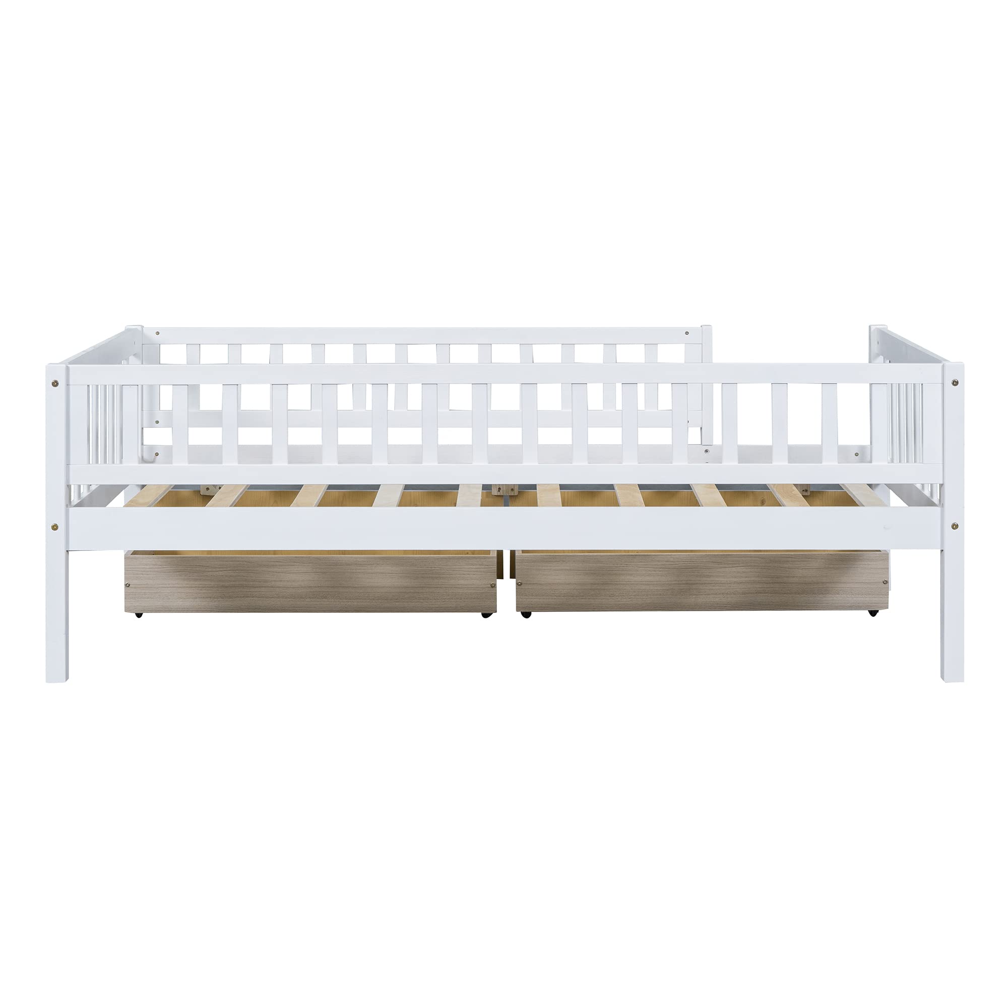 Harper & Bright Designs Twin Size Daybed with Two Drawers, Wood Kids Twin Platform Bed Frame with Storage and Rails, No Box Spring Needed, Easy Assembly (Twin Size, White)