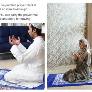 Abiyou 1 Piece Prayer Mat, Musilm Prayer Mat, Polyester Prayer Rug, Portable Travel Prayer Mat, Travel Prayer Rug with Compass, for Muslim Prayer, Ramadan(Blue, 60CMx100CM)