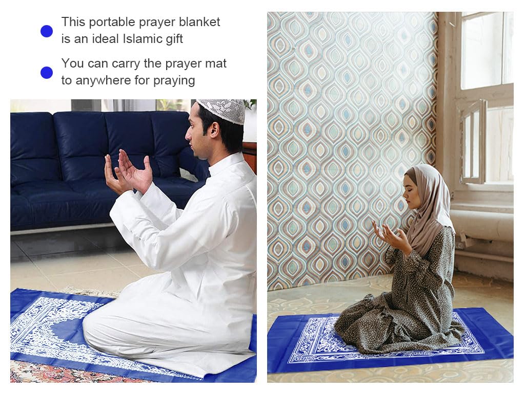 Abiyou 1 Piece Prayer Mat, Musilm Prayer Mat, Polyester Prayer Rug, Portable Travel Prayer Mat, Travel Prayer Rug with Compass, for Muslim Prayer, Ramadan(Blue, 60CMx100CM)