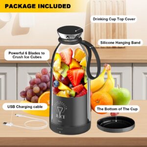 Portable Blender, 500ML Personal Blender for Shakes and Smoothies, Traveling Fruit Veggie Juicer Cup, USB Rechargeable with Six Blades for Sports Travel and Outdoors (black)