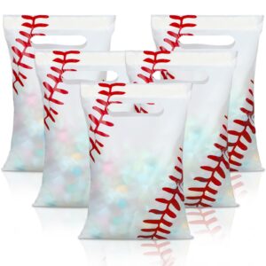 yeaqee 50 pieces baseball gift bags with handle baseball treat bags baseball cellophane bags candy baseball party favors for team birthday decoration gift sport baseball themed party supplies, white