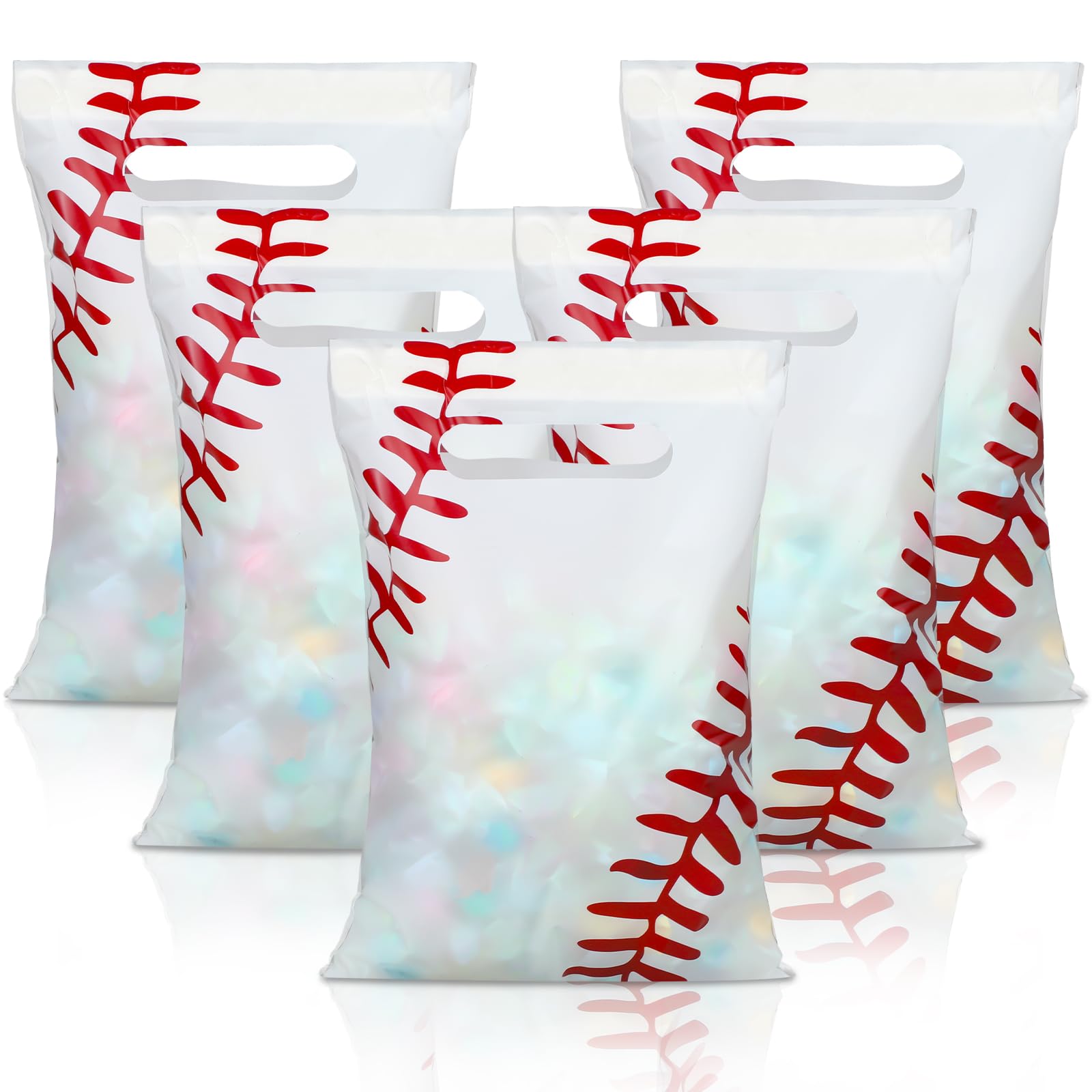 Yeaqee 50 Pieces Baseball Gift Bags with Handle Baseball Treat Bags Baseball Cellophane Bags Candy Baseball Party Favors for Team Birthday Decoration Gift Sport Baseball Themed Party Supplies, White