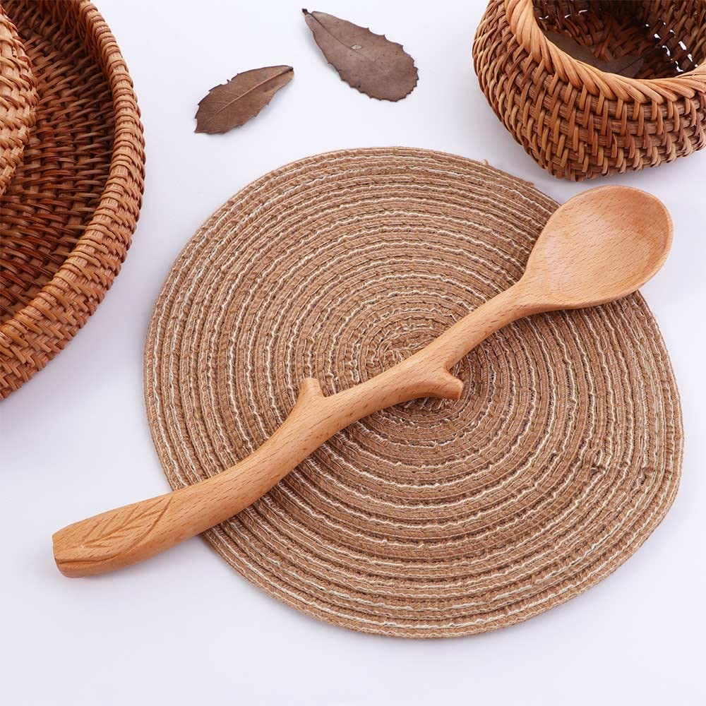 3Pcs Wooden Twig Spoons,Long Handle Soup Spoon Natural Wood Coffee Scoop, Creative Branch Shape Ladle Spoon for Soup Cooking Mixing Stirrering