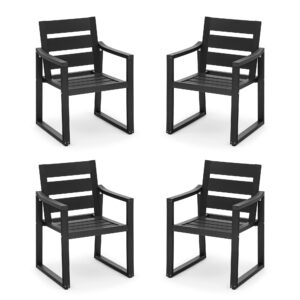 cozyman hdps outdoor dining chairs set of 4, 350lbs, patio dining chairs with armrest, all weather outdoor kitchen chairs with square frame legs for outdoor indoor, lawn, garden, backyard, black