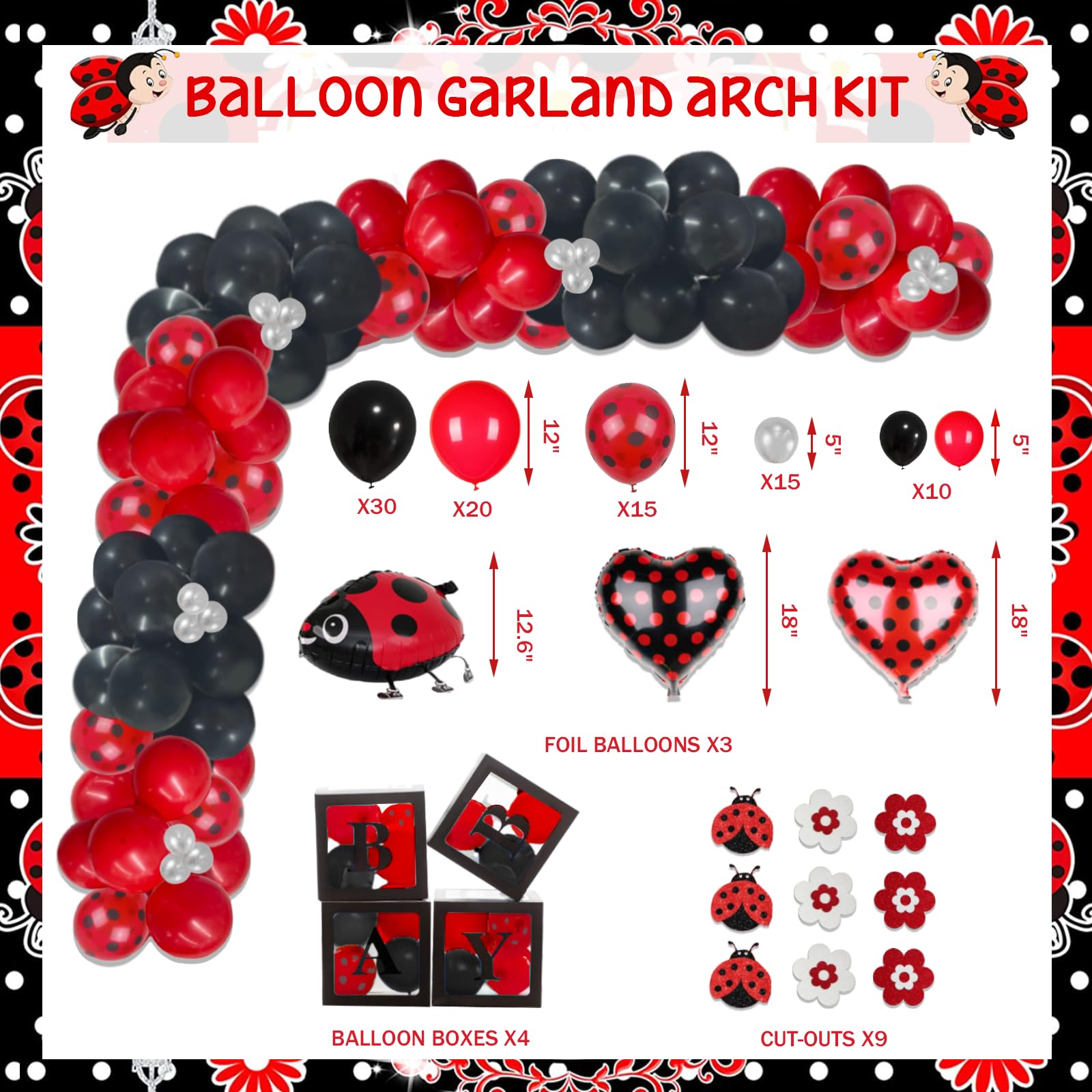 126 PCs Ladybug Baby Shower Decorations, Fiesec Ladybug Baby Shower Supplies Welcome Little Ladybug Backdrop Balloon Garland Banner Tablecloth Cake Topper Walking Balloon Polka Dots Heart Flower