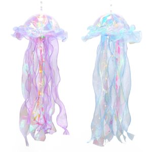 glitter iridescent jellyfish hanging decor blue purple jellyfish kit for under the sea little mermaid party decoration hanging jelly fish decor ocean birthday bridal baby shower party supplies