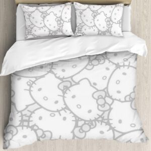 diez hello cat kitty 3 piece twin bed set - includes comforter & pillowcases - bedding features anime cats - super soft fade resistant microfiber