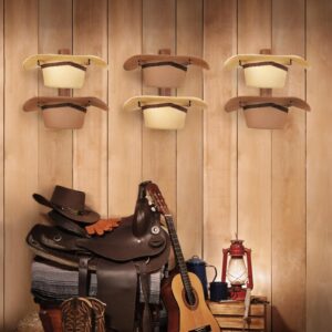 FLUFFYTREE Cowboy Hat Rack, 6 Pieces Hat Rack for Cowboy Hats with Wooden Board, Metal Cowboy Hat Holder Wall Storage Hat Holder-Organize Western Hats with Style and Ease