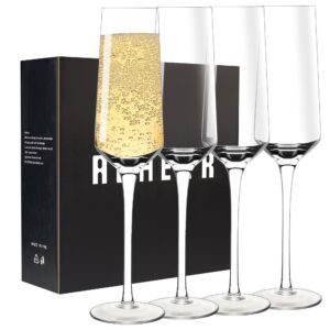 ACHEER Crystal Champagne Flutes Glasses Set of 4 - Elegant Champagne Glasses 8Oz, Hand Blown - Modern Champagne Flutes - Gift box - for Women, Men, Wedding, Anniversary, Christmas, Birthday