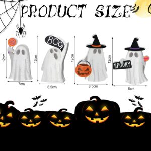 Thyle 4 Pieces Halloween Tiered Tray Decor Halloween White Ghosts Wooden Signs Wood Cute Ghost Figurine Farmhouse Boo Spooky Table Sign for Kitchen Decoration Home Table Centerpiece Party Supplies