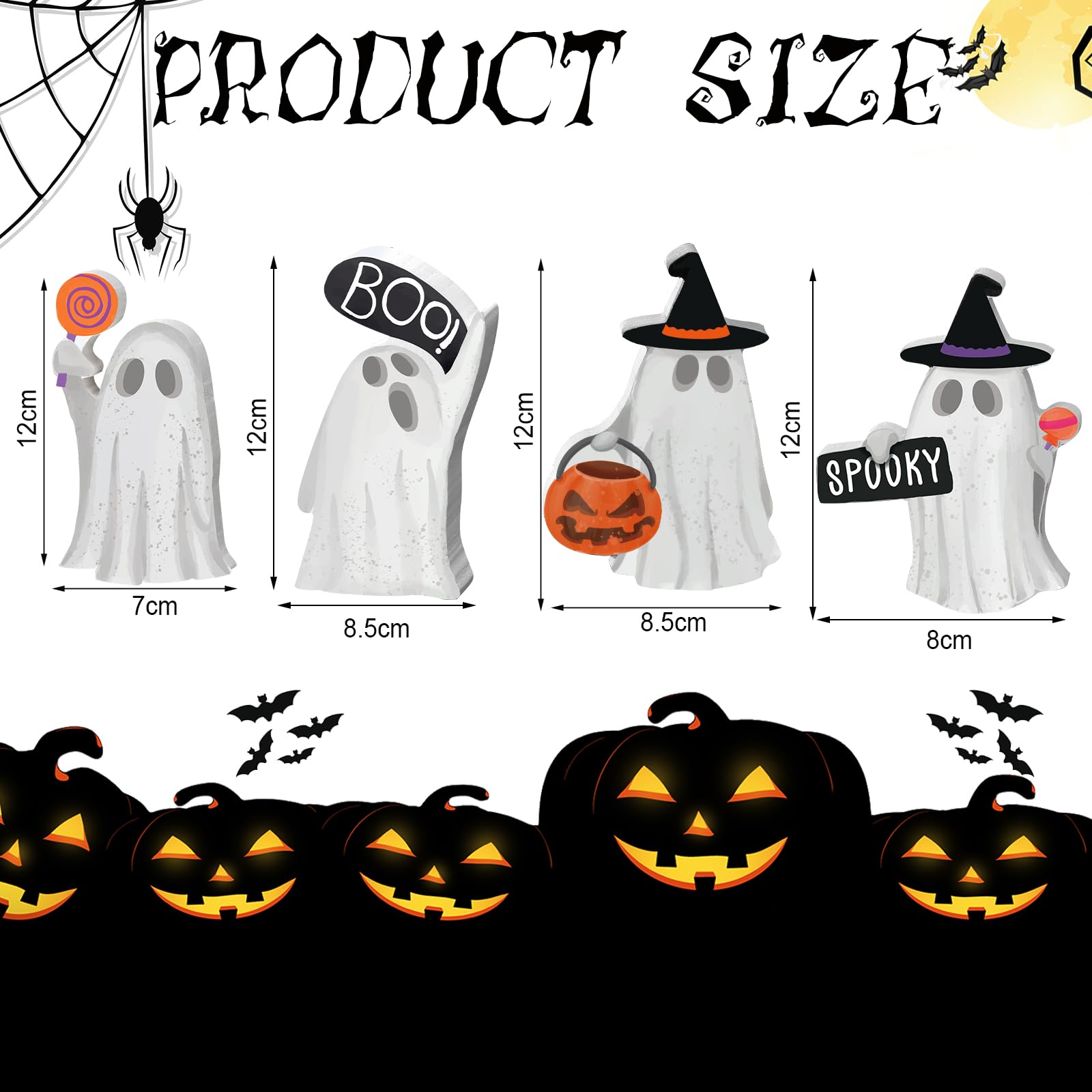 Thyle 4 Pieces Halloween Tiered Tray Decor Halloween White Ghosts Wooden Signs Wood Cute Ghost Figurine Farmhouse Boo Spooky Table Sign for Kitchen Decoration Home Table Centerpiece Party Supplies