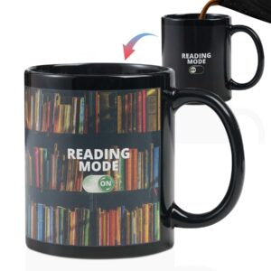 onebttl funny book lovers color changing coffee mug - reading magic heat changing mug - book lovers gifts for women - reading gifts for book worms, librarians, readers - (black)