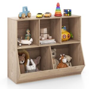 HONEY JOY Toy Storage Organizer with Bookcase, 5-Cubby Children Bookshelf Toy Storage Cabinet, Open Kids Toy Storage Shelf Book Display Rack for Playroom, Bedroom, Kindergarten, Nursery, School