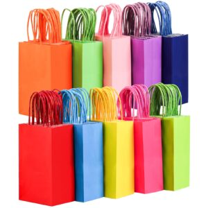 suwimut 100 pieces small gift bags, 10 colors goodie bags bulk, 5.1x3.25x8.27 inch party favor bags with handles for kids birthday party, wedding, baby shower, shopping and party supplies