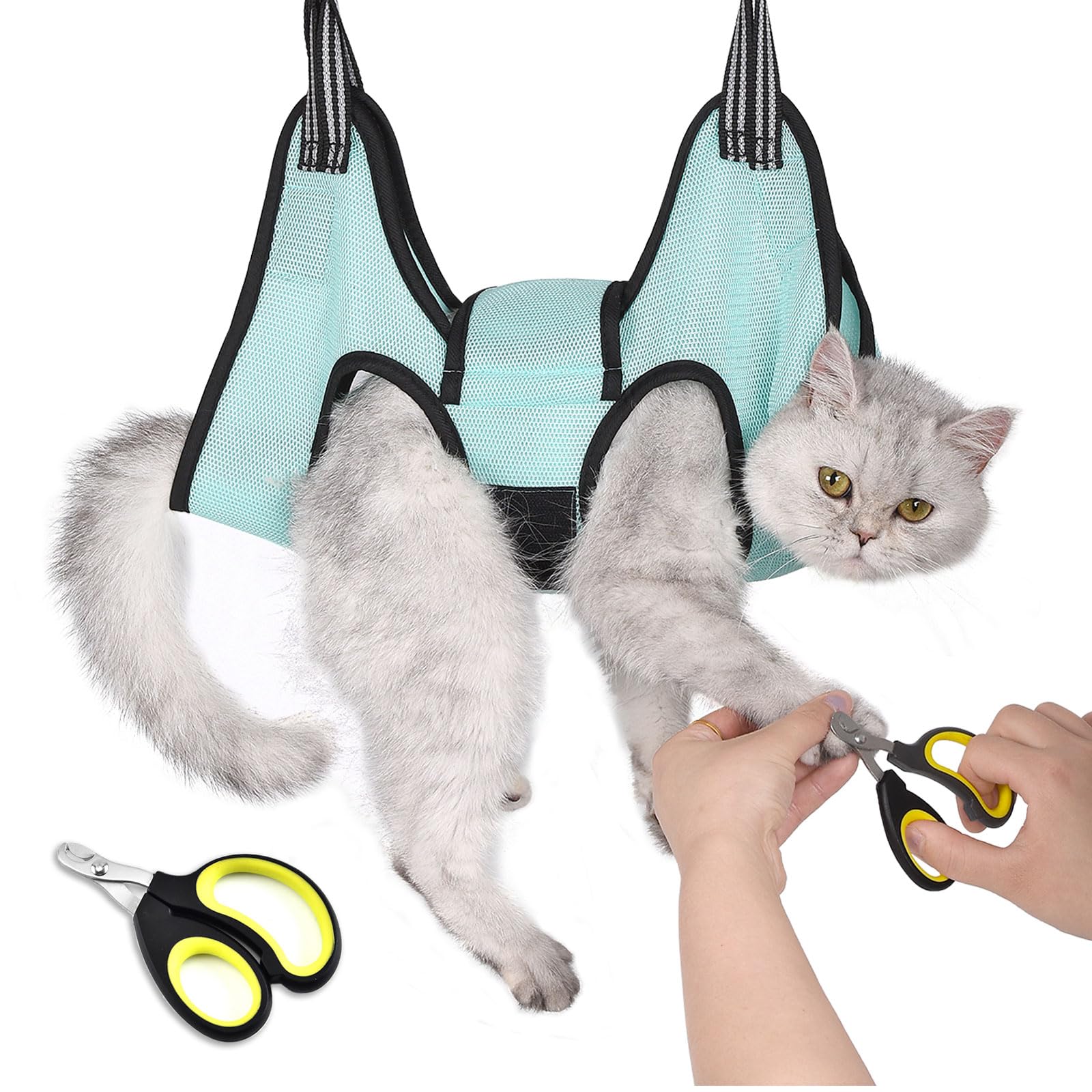 JDMYCYCQXF Cat Grooming Hammock Harness, Cat Holder for Grooming with Cat Nail Clippers/Trimmer,Nail File (Size:XS)