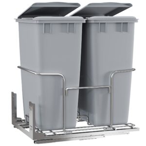 50-quart pull-out trash can with lid double bins, sliding under mount kitchen pullout waste container trash can, gray