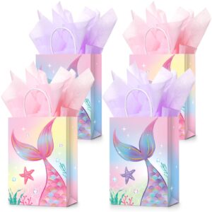 liliful 16 pcs mermaid birthday gift bags with tissue paper mermaids theme party favor bags goodie candy treat bags for birthday mermaids themed decorations