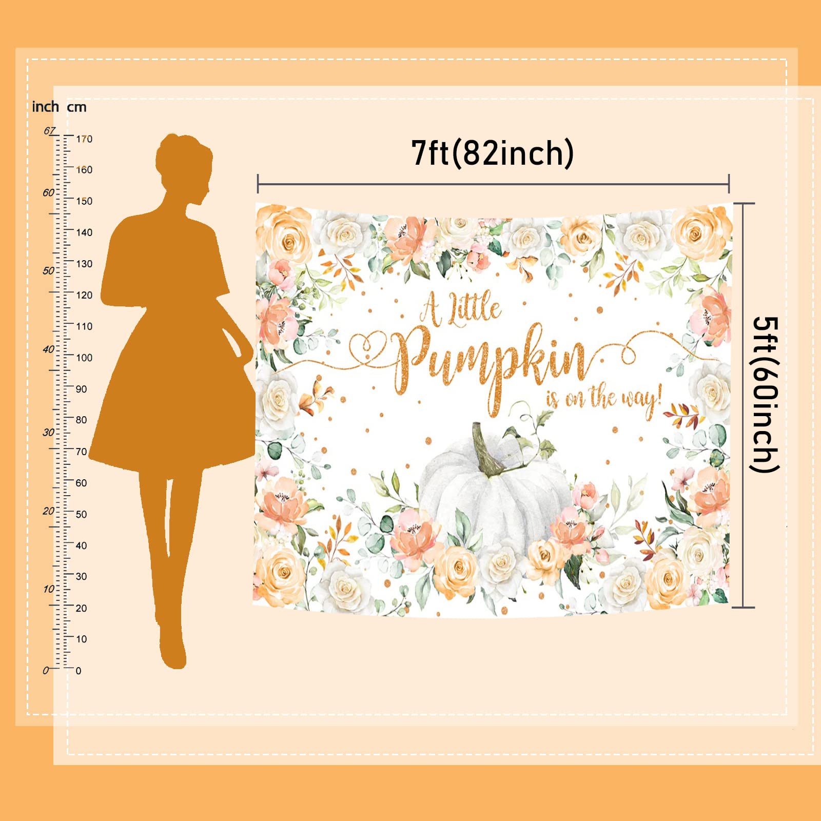 Mocsicka Fall Pumpkin Baby Shower Backdrop A Little Pumpkin is on The Way Party Decorations Neutral Welcome Baby Little Pumpkin Baby Shower Party Backdrops (Orange, 7x5ft(82''x60''))