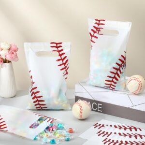 Yeaqee 50 Pieces Baseball Gift Bags with Handle Baseball Treat Bags Baseball Cellophane Bags Candy Baseball Party Favors for Team Birthday Decoration Gift Sport Baseball Themed Party Supplies, White