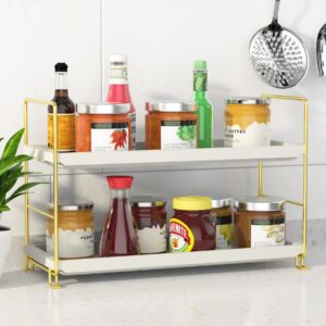 FSyueyun 2-Tier Makeup Shelf Organizer for Vanity, Bathroom Organizer Countertop Large Space Skincare Perfume Organizers or Kitchen Spice Rack (Gold)