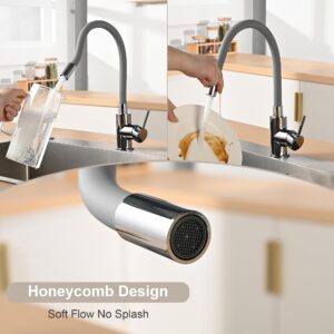 PHICHI Pull Out Kitchen Sink Faucet, 360° Free Bending Kitchen Faucet, Adjustable Sink Kitchen Faucet,Hot and Cold Kitchen Faucet, Universal Foaming Pipe,Grey