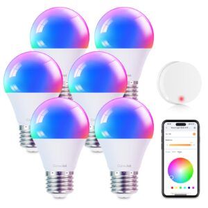 consciot smart light bulbs with remote control, led light bulb that works with alexa & google home, color changing light bulb, a19 e26 2.4ghz wifi light bulbs 60 watt equivalent, 800lm dimmable 6 pack