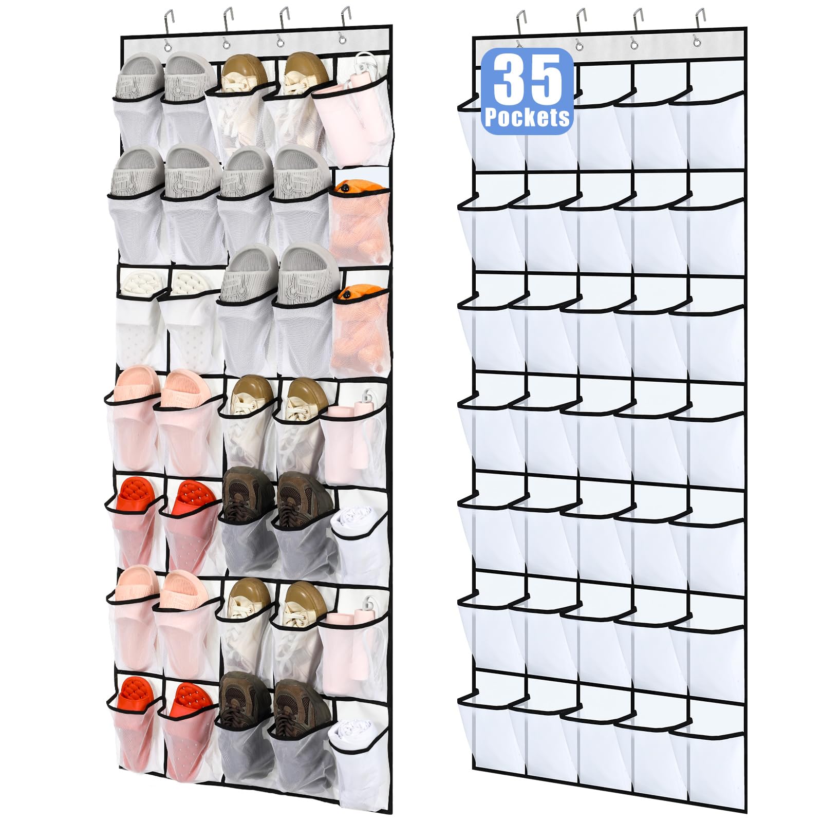 Windyun 2 Pcs 70 Large White Mesh Pockets over the Door Shoe Organizer Shoe Rack Closet Holder Behind Door Shoe Hanger Hanging Cruise Ship Essentials Organizer Nonslip, Each with 35 Pockets