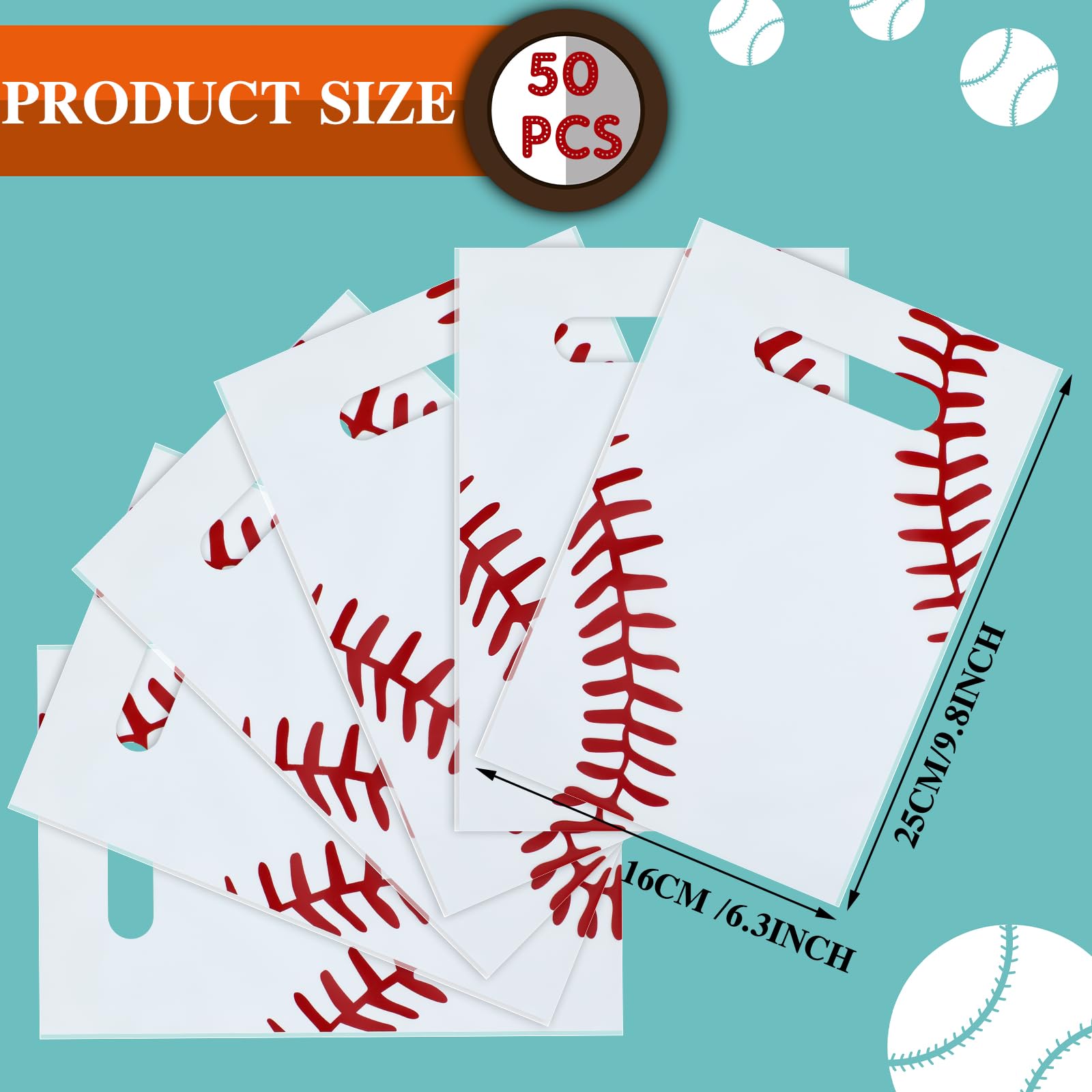 Yeaqee 50 Pieces Baseball Gift Bags with Handle Baseball Treat Bags Baseball Cellophane Bags Candy Baseball Party Favors for Team Birthday Decoration Gift Sport Baseball Themed Party Supplies, White