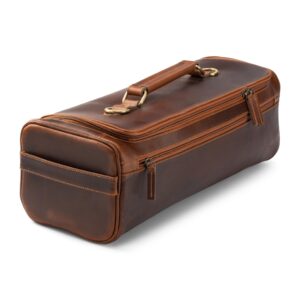 Angus Stoke premium leather knife bag-case, XXL chef's roll bag with huge storage space and extras - waxed vintage buffalo leather, Arvid (Walnut-Brown)