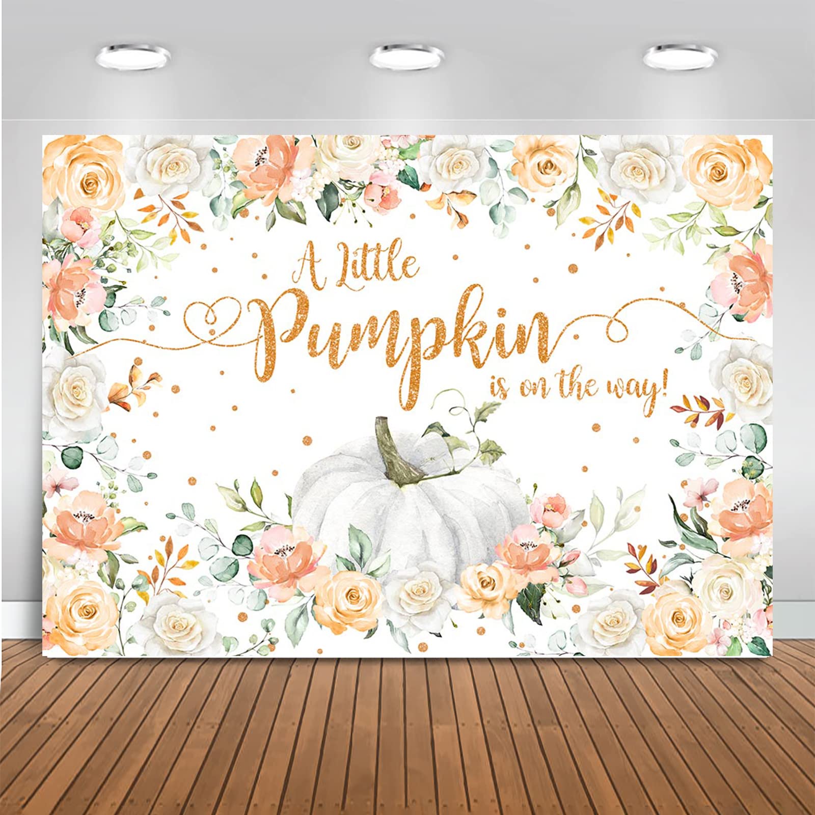 Mocsicka Fall Pumpkin Baby Shower Backdrop A Little Pumpkin is on The Way Party Decorations Neutral Welcome Baby Little Pumpkin Baby Shower Party Backdrops (Orange, 7x5ft(82''x60''))