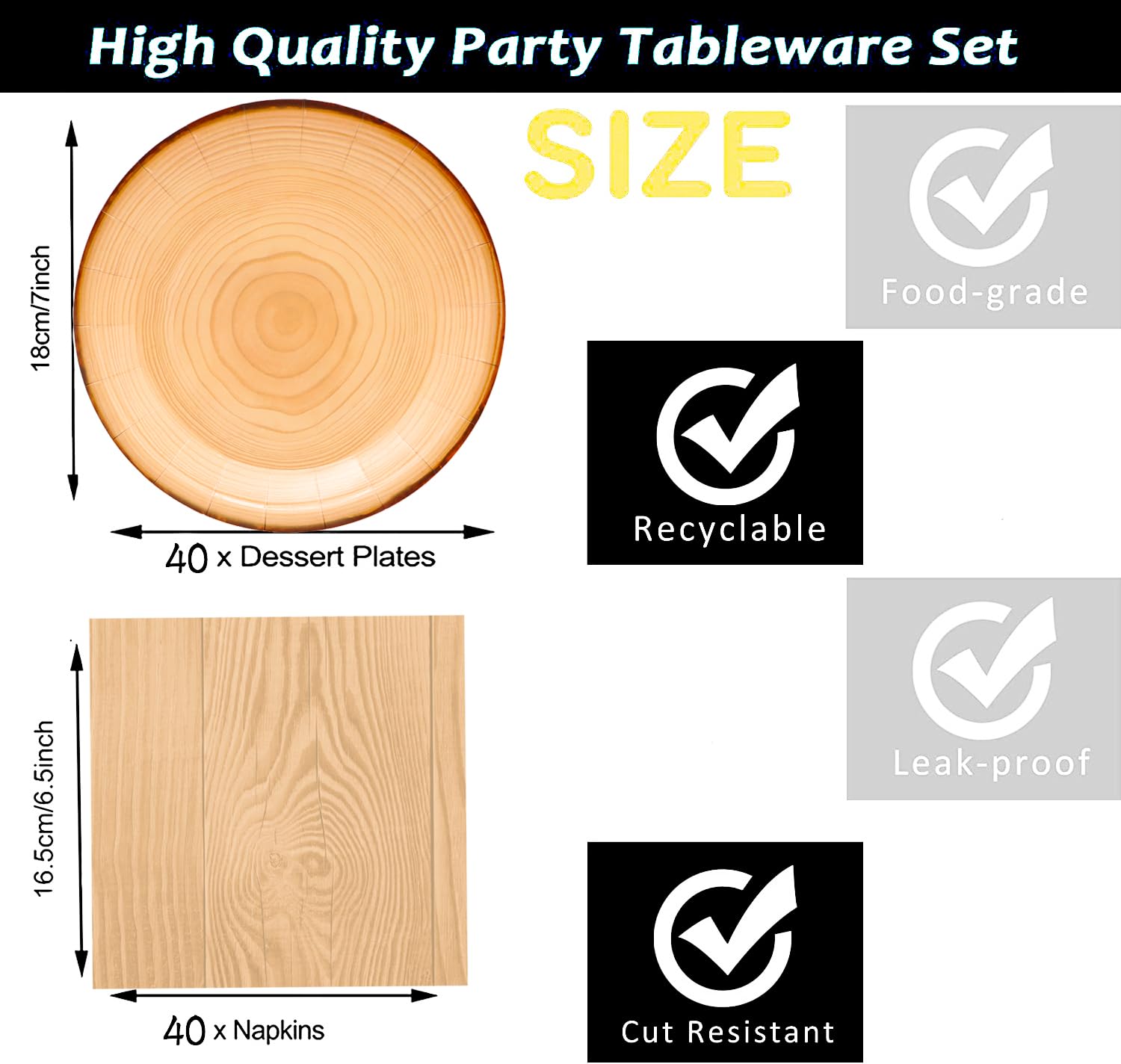 80Pcs Wood Grain Party Supplies Rustic Wood Grain Party Set 7"Wood Grain Paper Plate Wood Slice Napkins for Camp Fire Camping Woodland Animal Baby Shower Lumberjack Birthday Party Decorations|Serve 40