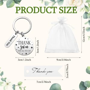 Huquary 48 Pcs Employee Appreciation Gifts Bulk Thank You Keychains for Coworkers with Organza Bags and Thank You Cards for Teams Staff Office Volunteers Appreciation Keychain(Silver)