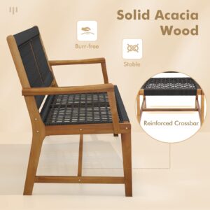 Tangkula Outdoor Acacia Wood Dining Chairs Set of 4, All-Weather Rope Woven Patio Chairs with Armrests, Outdoor Armchairs for Patio, Lawn, Garden, Backyard (2)