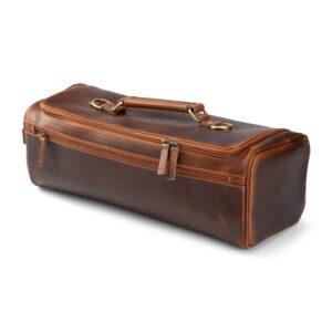 Angus Stoke premium leather knife bag-case, XXL chef's roll bag with huge storage space and extras - waxed vintage buffalo leather, Arvid (Walnut-Brown)