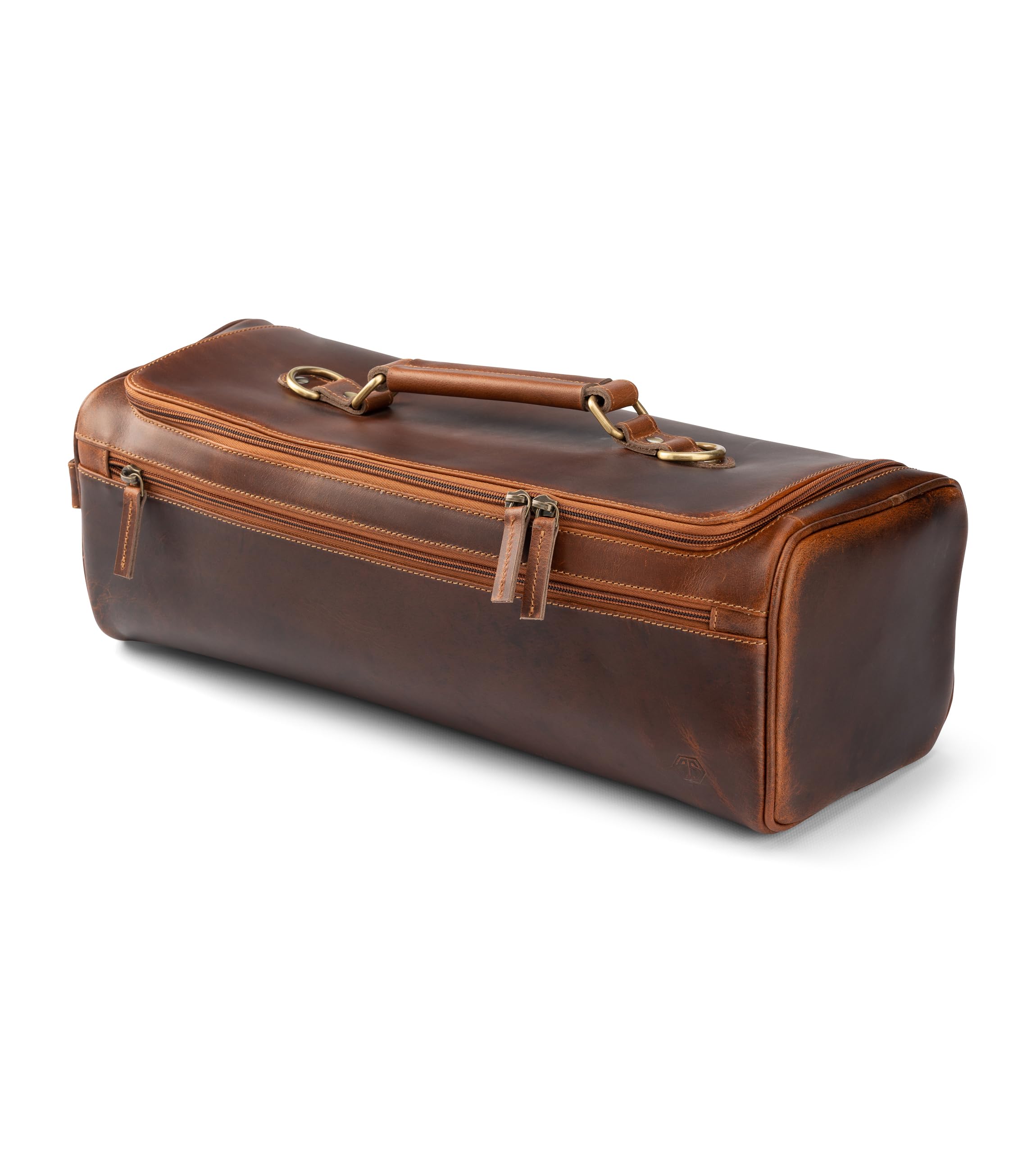 Angus Stoke premium leather knife bag-case, XXL chef's roll bag with huge storage space and extras - waxed vintage buffalo leather, Arvid (Walnut-Brown)