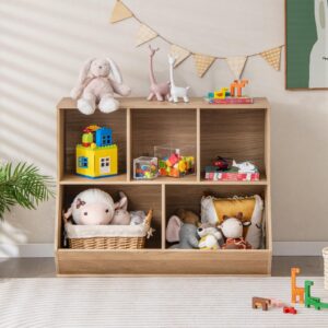 honey joy toy storage organizer with bookcase, 5-cubby children bookshelf toy storage cabinet, open kids toy storage shelf book display rack for playroom, bedroom, kindergarten, nursery, school