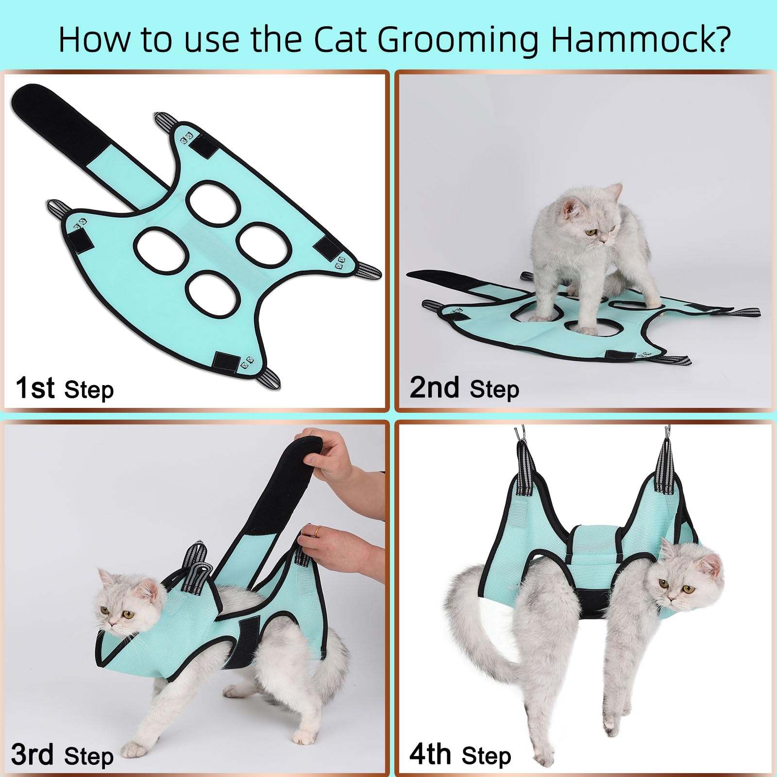 JDMYCYCQXF Cat Grooming Hammock Harness, Cat Holder for Grooming with Cat Nail Clippers/Trimmer,Nail File (Size:XS)