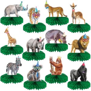 yeaqee 12 pcs jungle animals honeycomb centerpieces safari jungle themed birthday party supplies wild animals jungle party decorations baby shower table decorations for boys girls (fresh style)