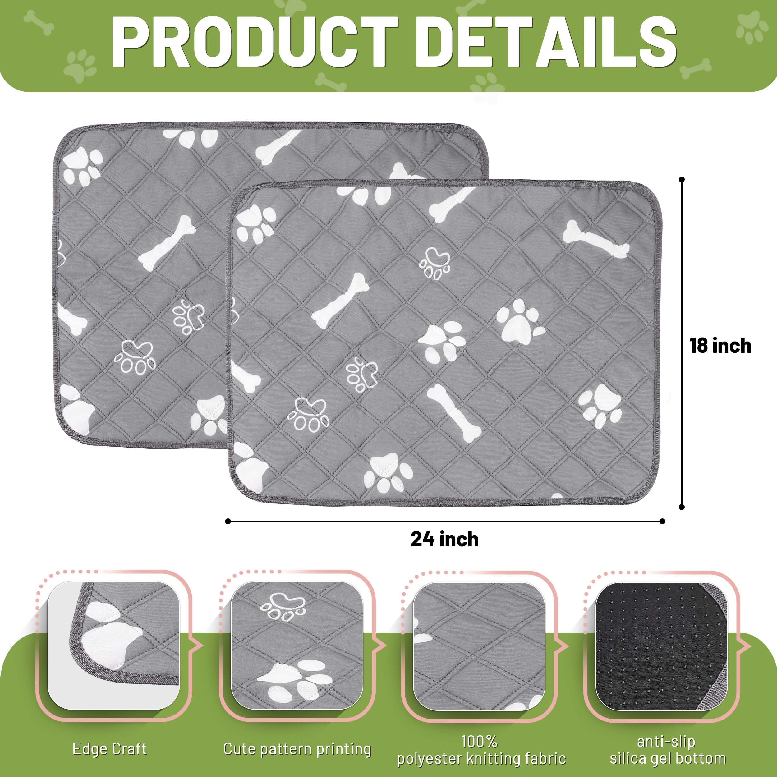 PatiencET Washable Pee Pads for Dogs, 18'' x 24" Reusable Puppy Pads with Super Absorbent for Pet Training, Housebreaking and Incontinence, 2 Pack Puppy Potty Pads with Waterproof Bottom